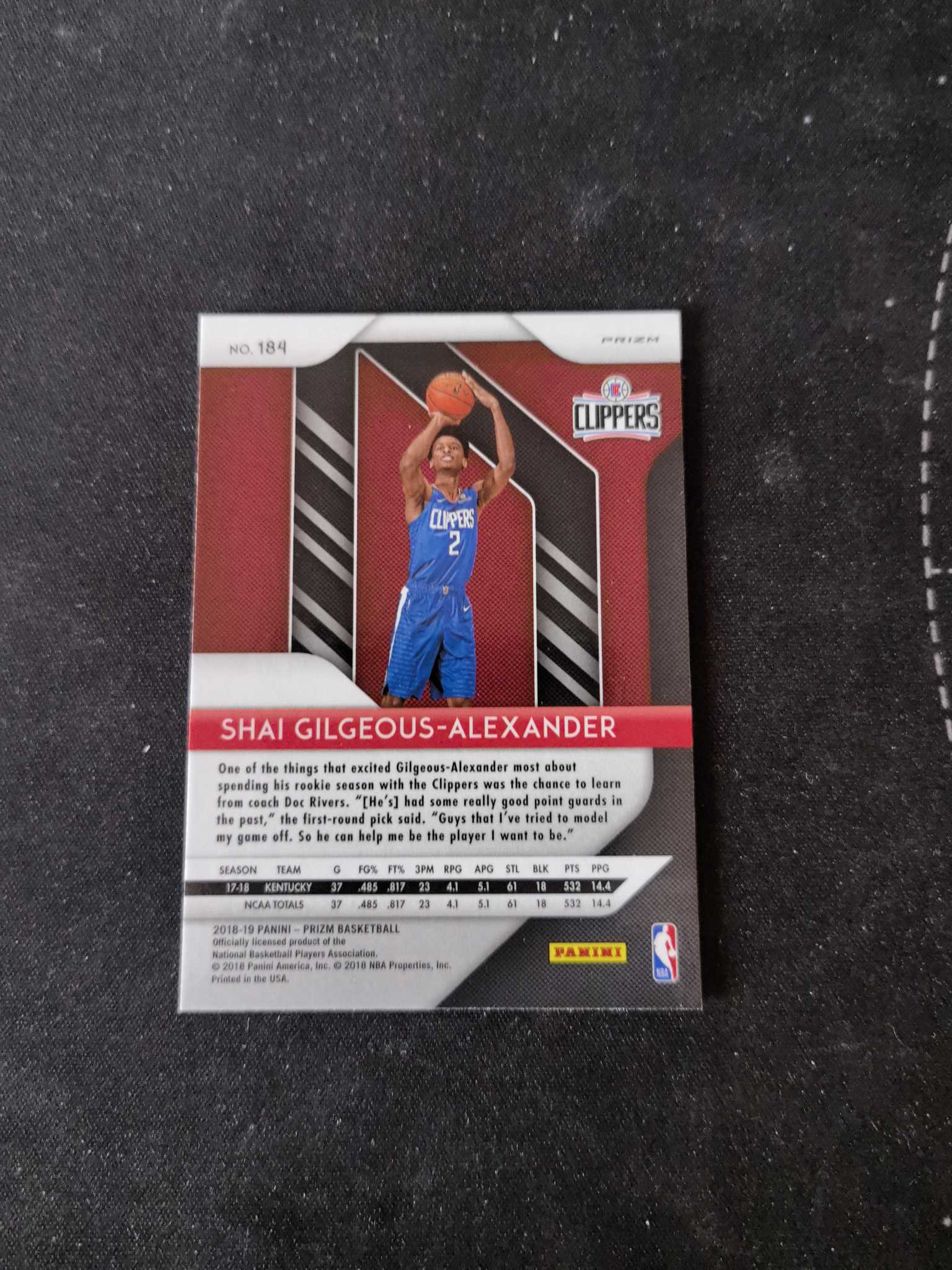 2018-19 Panini Prizm Shai Gilgeous-Alexander RC Prizm系列 快船 新秀 RC sga ...