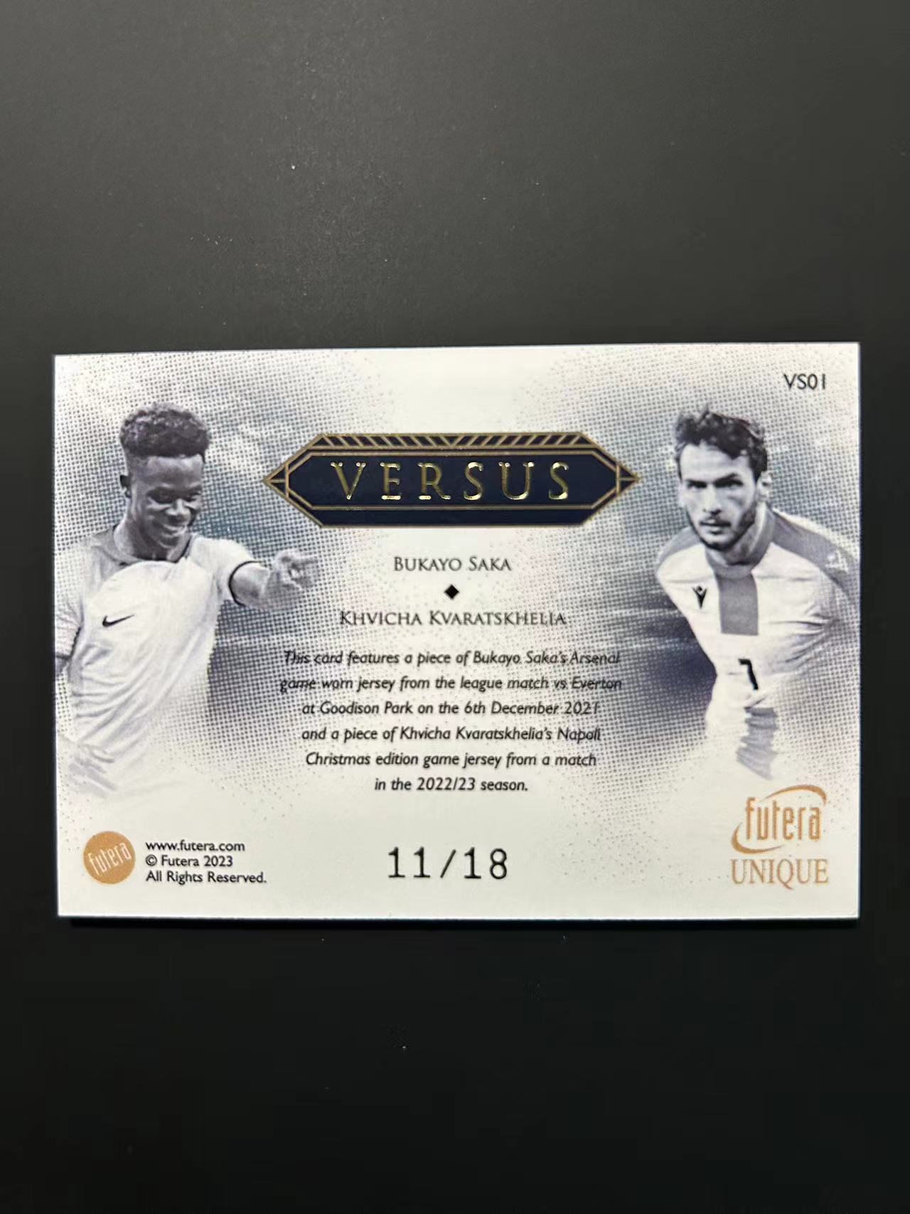 2023 Futera Futera Unique Bukayo Saka 福特拉系列 萨卡&克瓦拉茨赫利亚 11/18编 对决物料 阿森纳 ...