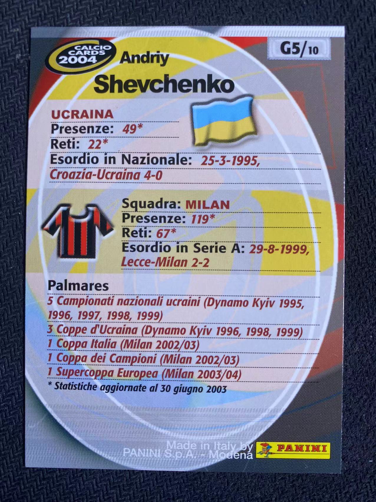 2004 【六六代卖 预付快速回款】 Calcio Andriy Shevchenko 意甲 舍甫琴科 G5/10 碎花 折射 乌克兰 ac米兰 切尔西 大比例 老卡保存不易不保卡品（小金） 卡淘