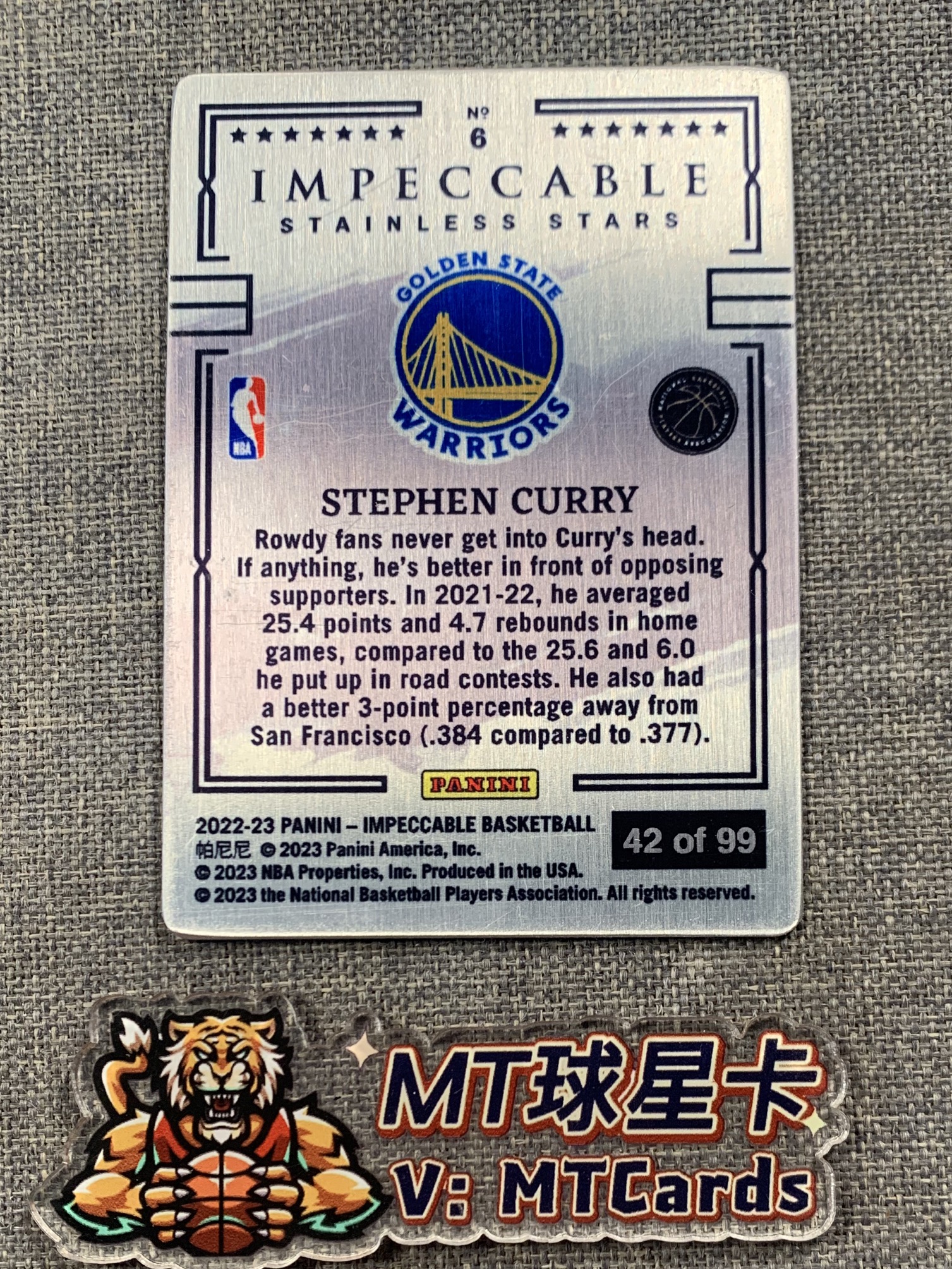 【MT球星卡】2022-23 Panini Impeccable Stephen Curry 斯蒂芬 库里 小真金系列 铁板 特卡 42 of ...