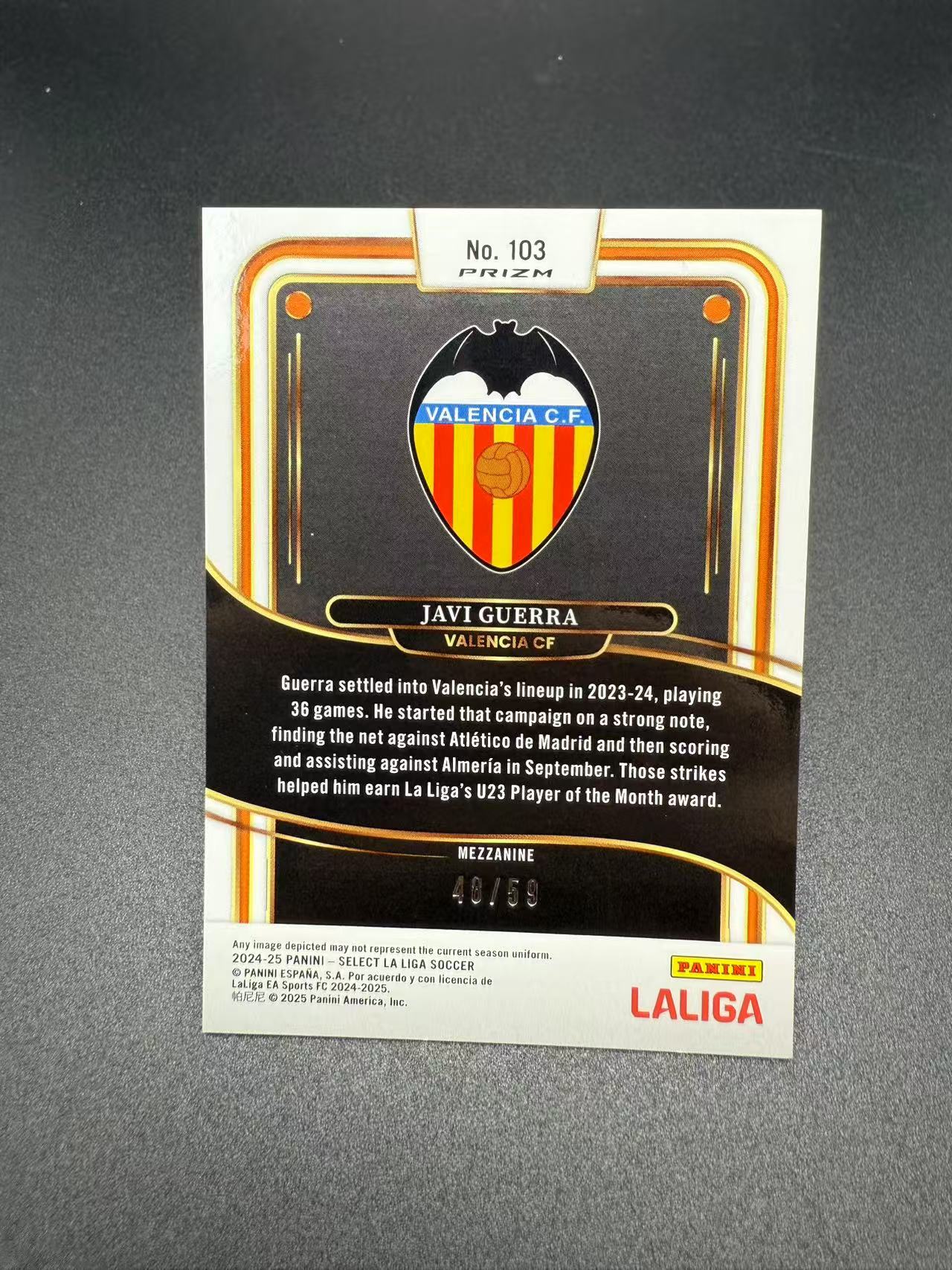 2024-25 Panini Select Javi Guerra 【湖水蓝拍卖】哈维 格拉 瓦伦西亚 西甲SE 二级 夹层 红波纹折 48/ ...