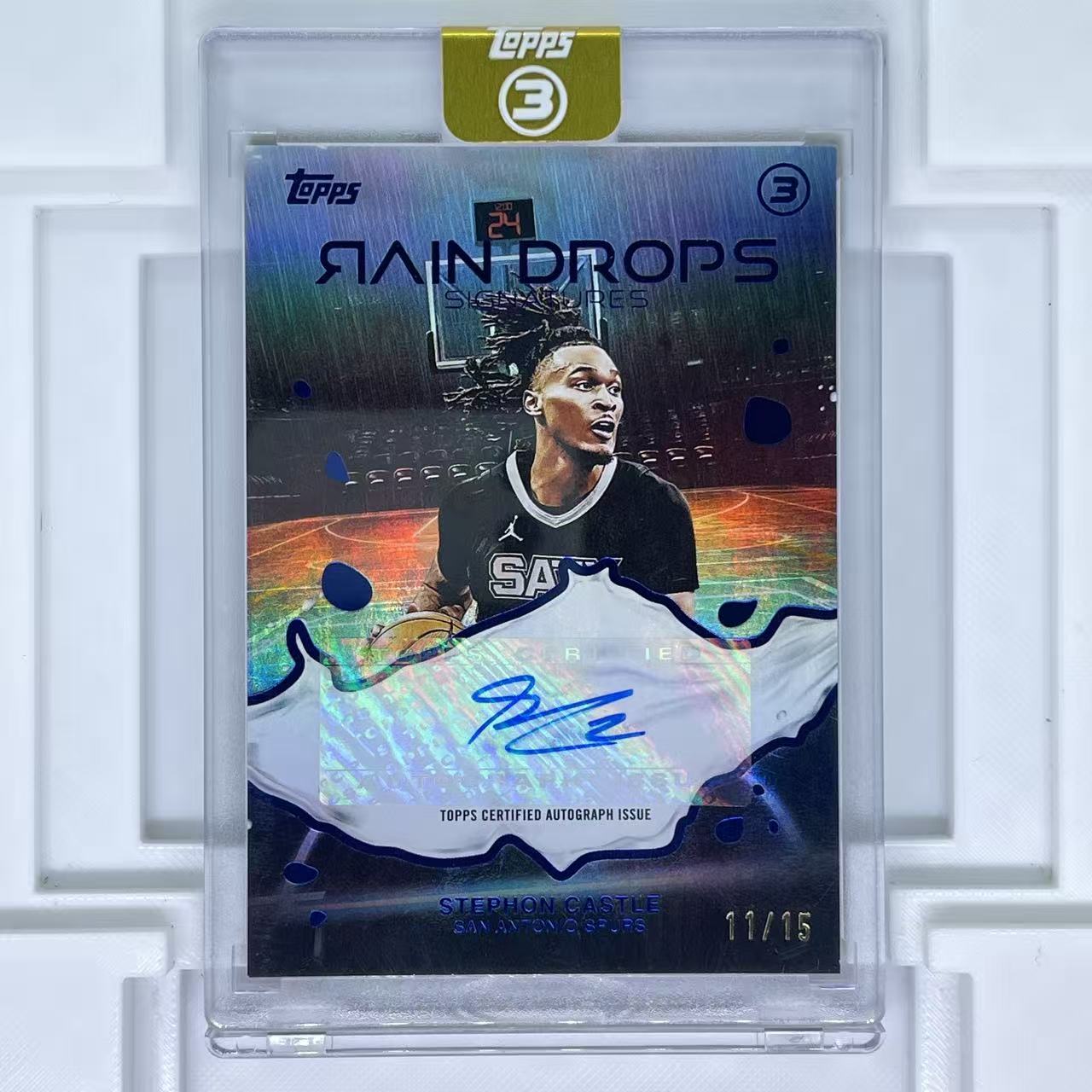 E+ 2025-26 Topps Three Stephon Castle 斯蒂芬 卡斯尔 马刺 11/15编 签字 签名 Rain ...