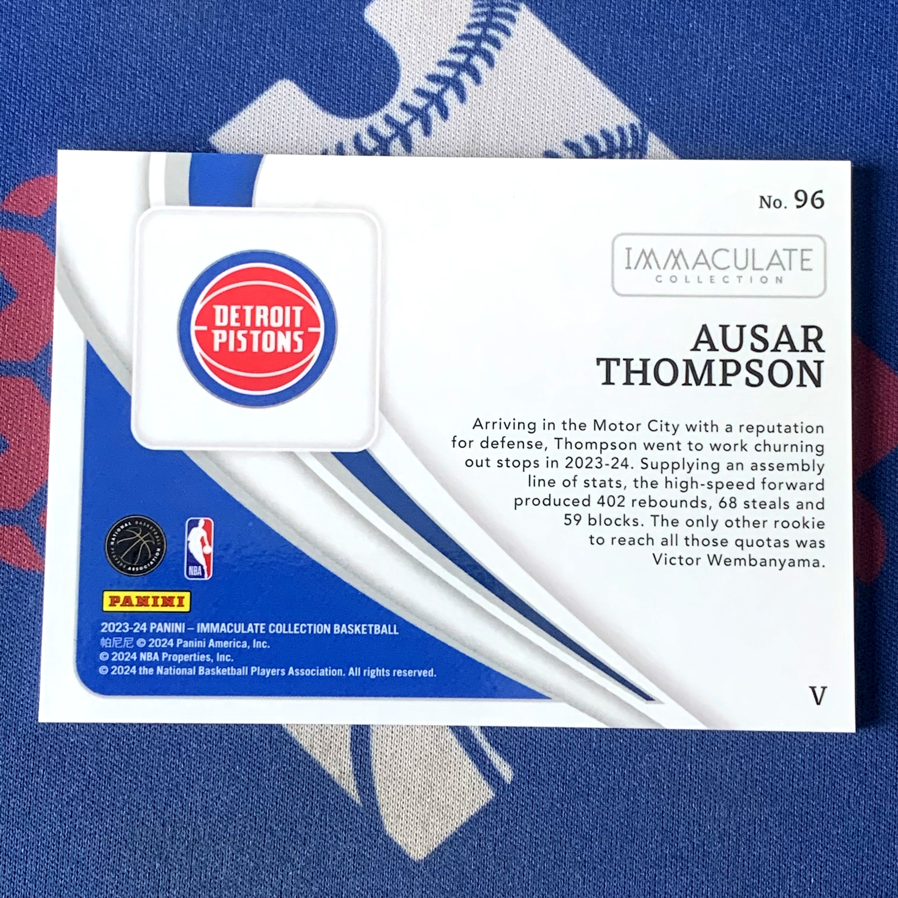 2023-24 Panini Immaculate Ausar Thompson 【海宝】活塞 新秀RC 奥萨尔汤普森 49编 红版 红折 ...