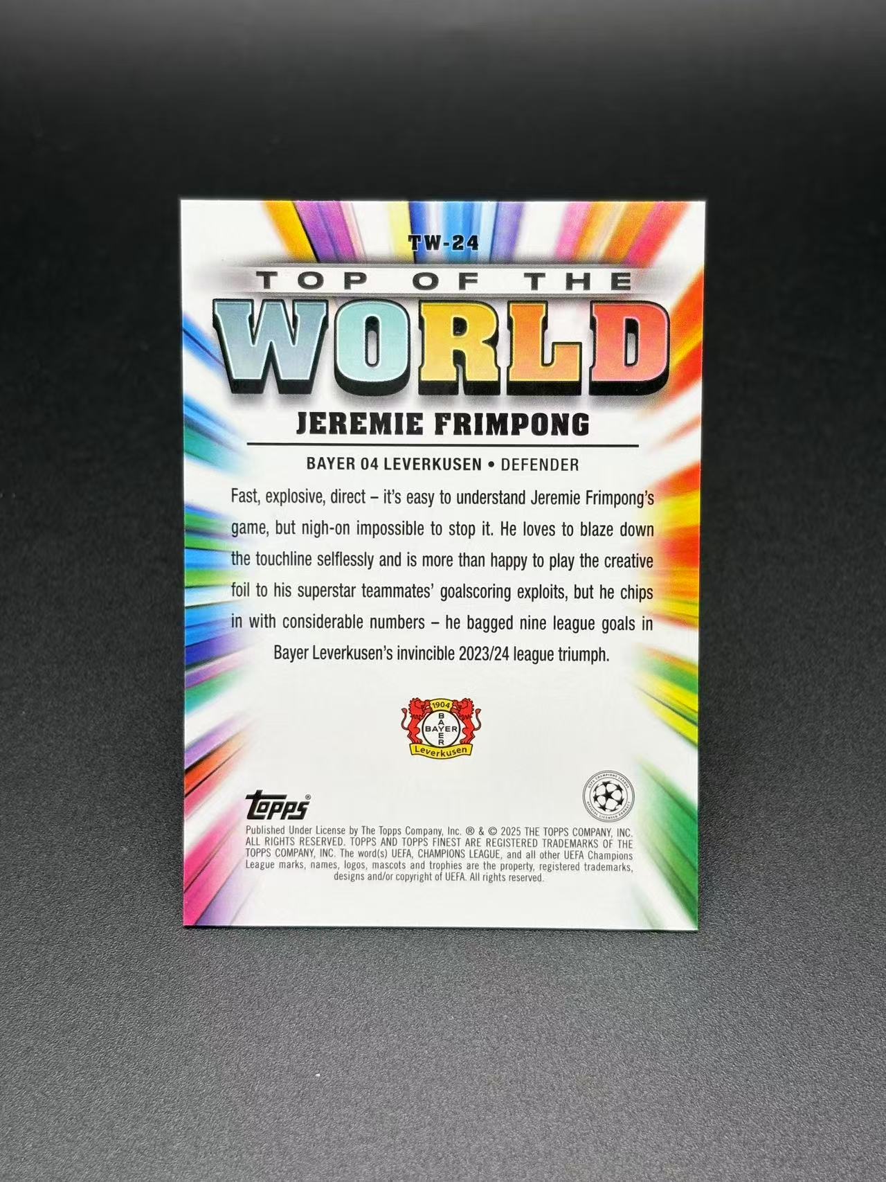 2025 Topps Finest Jeremie Frimpong 【湖水蓝拍卖】弗林蓬 勒沃库森 欧战 欧冠 世界之巅 特卡 绿折 99编 ...