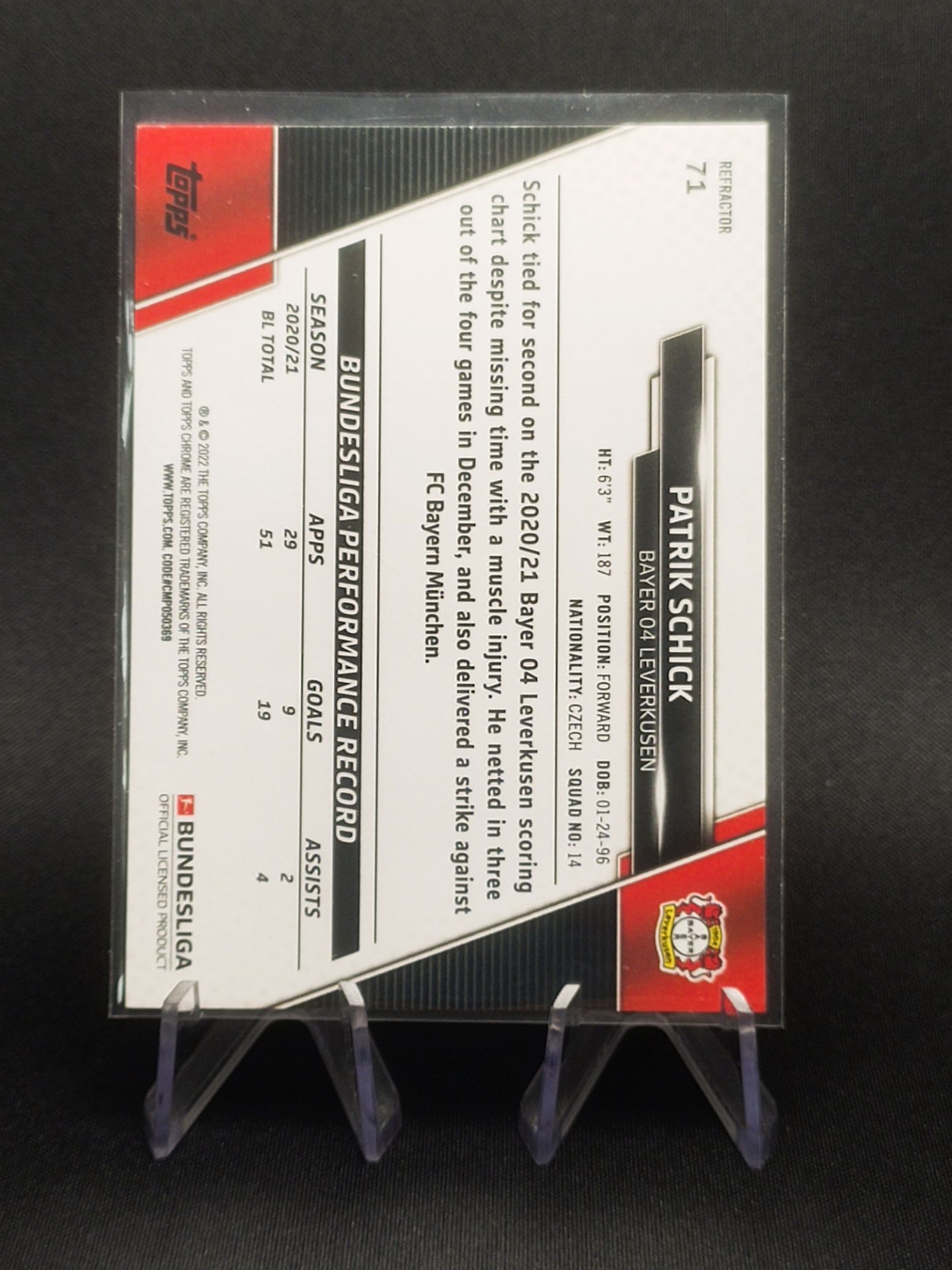 2020-21 Topps Chrome Patrik Schick 德甲 chrome 希克 折射 勒沃库森 沃勒库森 卡品如图 【魔法师的 ...