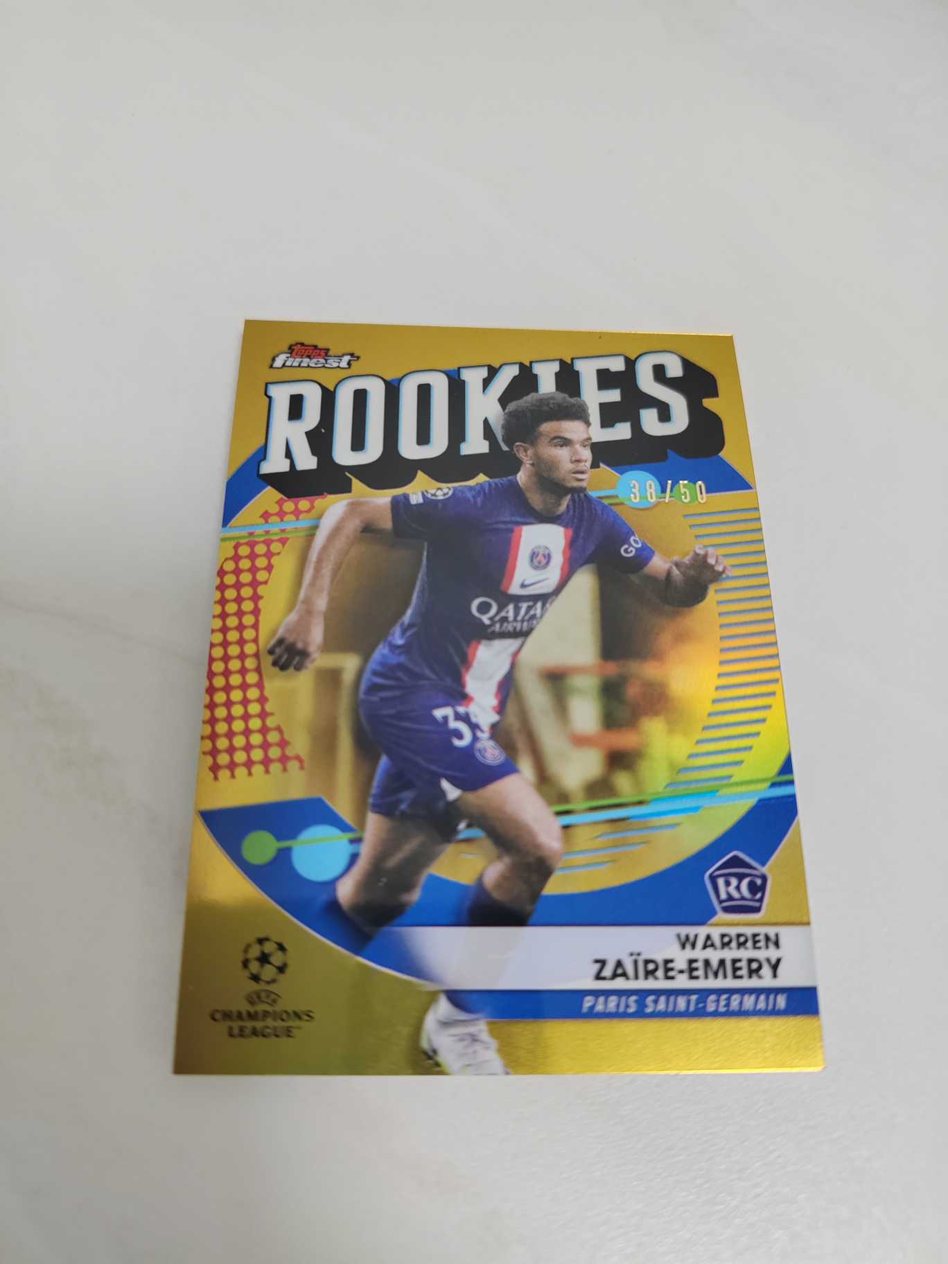 2022-23 Topps Finest Aymeric Ahmed RC 巴黎 埃梅里，新秀RC，38/50，卡品好。topps 欧冠 rookies 卡淘
