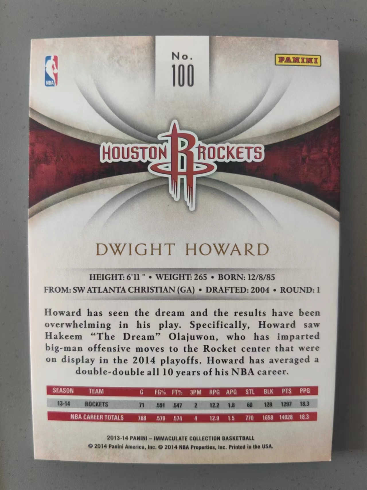 【DHh】2013-14 immaculate IMM 火箭 德怀特霍华德 99编 同背 12/99 base 哈登队友 SG 卡淘