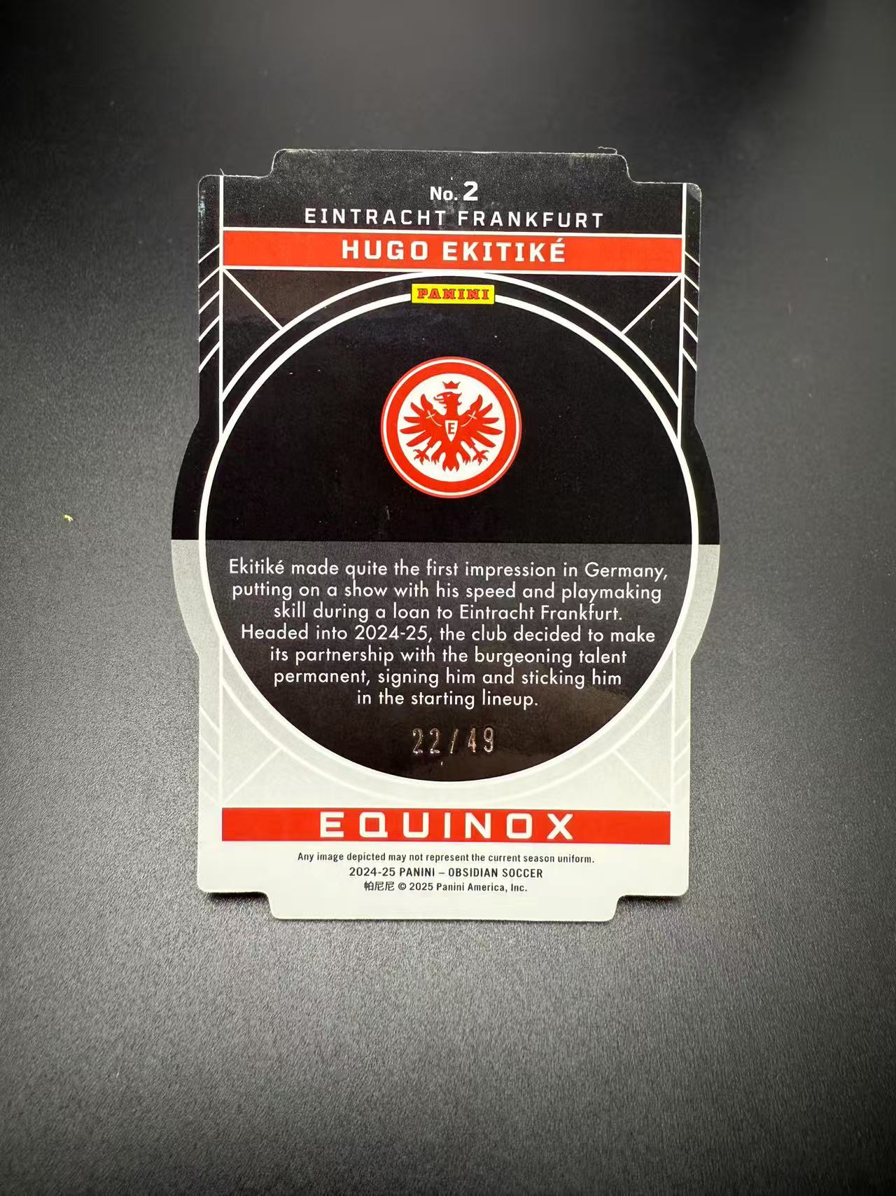 2024-25 Panini Obsidian Hugo Ekitike 【湖水蓝拍卖】雨果 埃基蒂克 法兰克福 黑曜石 昼夜 特卡 异型卡 ...