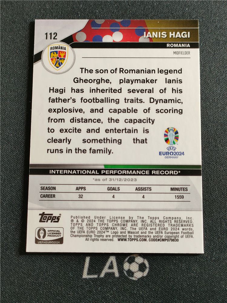 【LA足球】2024 Topps Chrome IANIS HAGI 欧洲杯 元年 罗马尼亚 亚尼斯 哈吉 阿拉维斯 格拉斯哥流浪者 金折 ...