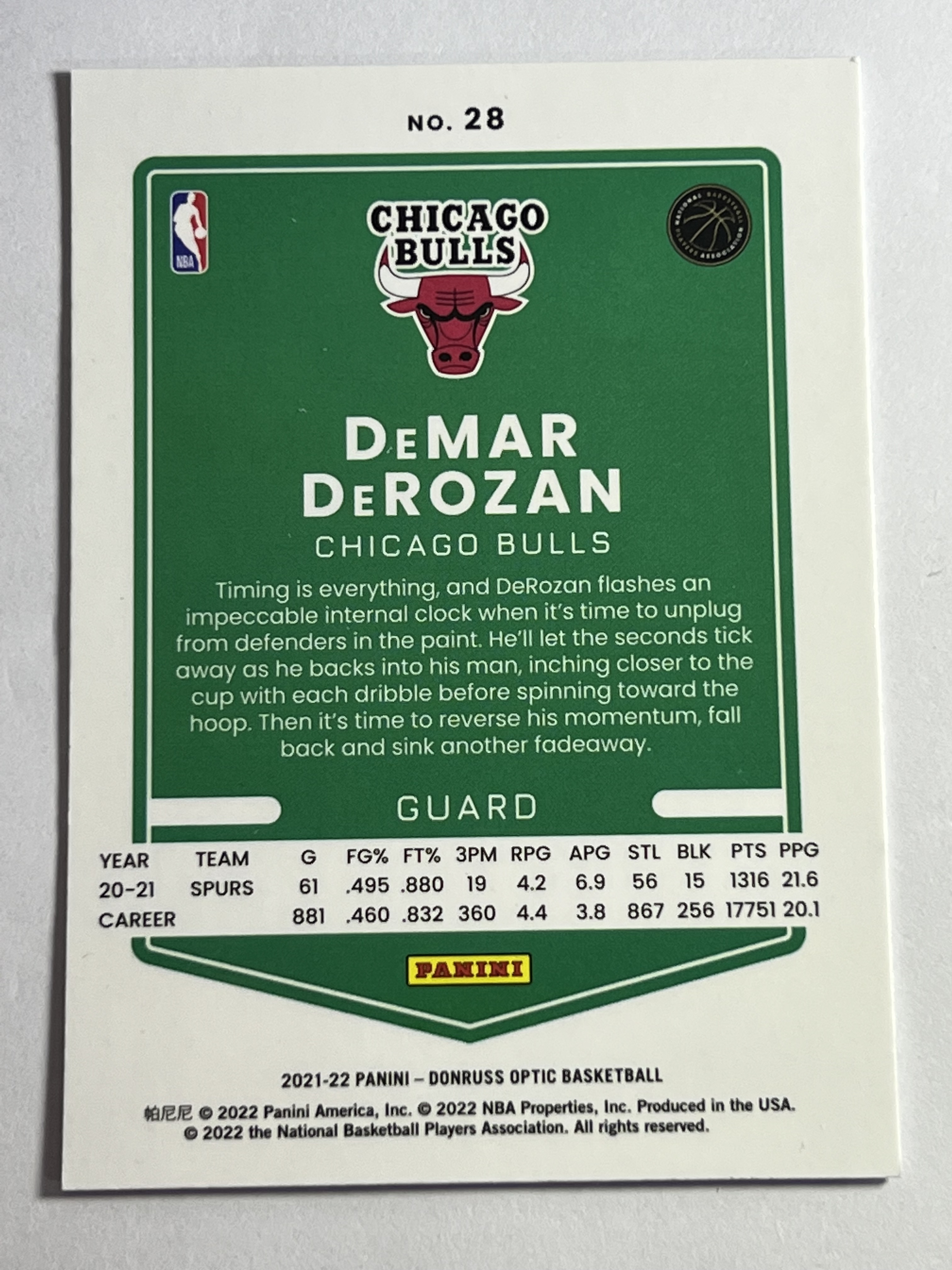 2021-22 Panini Optic DeMar DeRozan 德玛尔 德罗赞 公牛队 《 热门球星 收藏必备 》 凑套必备 实卡精美 ...