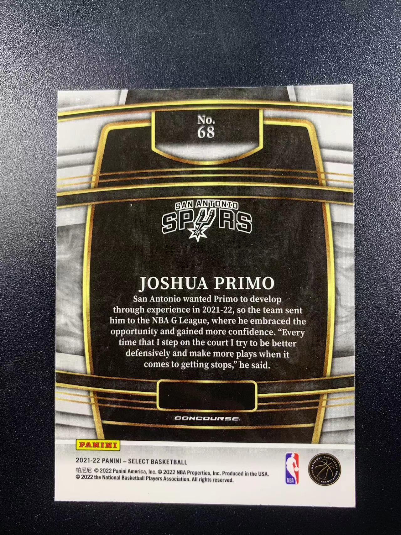 2021-22 Panini Select Joshua Primo RC 约书亚 普里莫 新秀 一级 卡品如图 收藏必备 卡淘