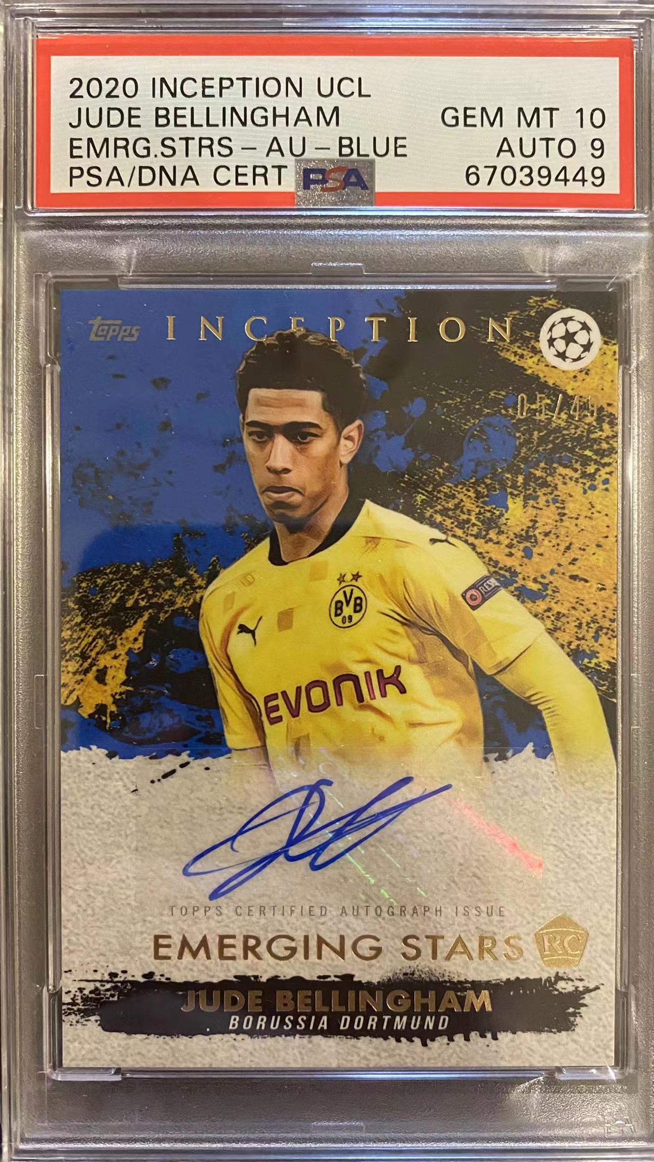 2021 Topps Inception Jude Bellingham RC 盗梦空间 欧冠 贝林汉姆 贝林厄姆 正新秀 PSA卡10分 签字9分 蓝折 49编 多特蒙德核心 金童奖热门 卡淘