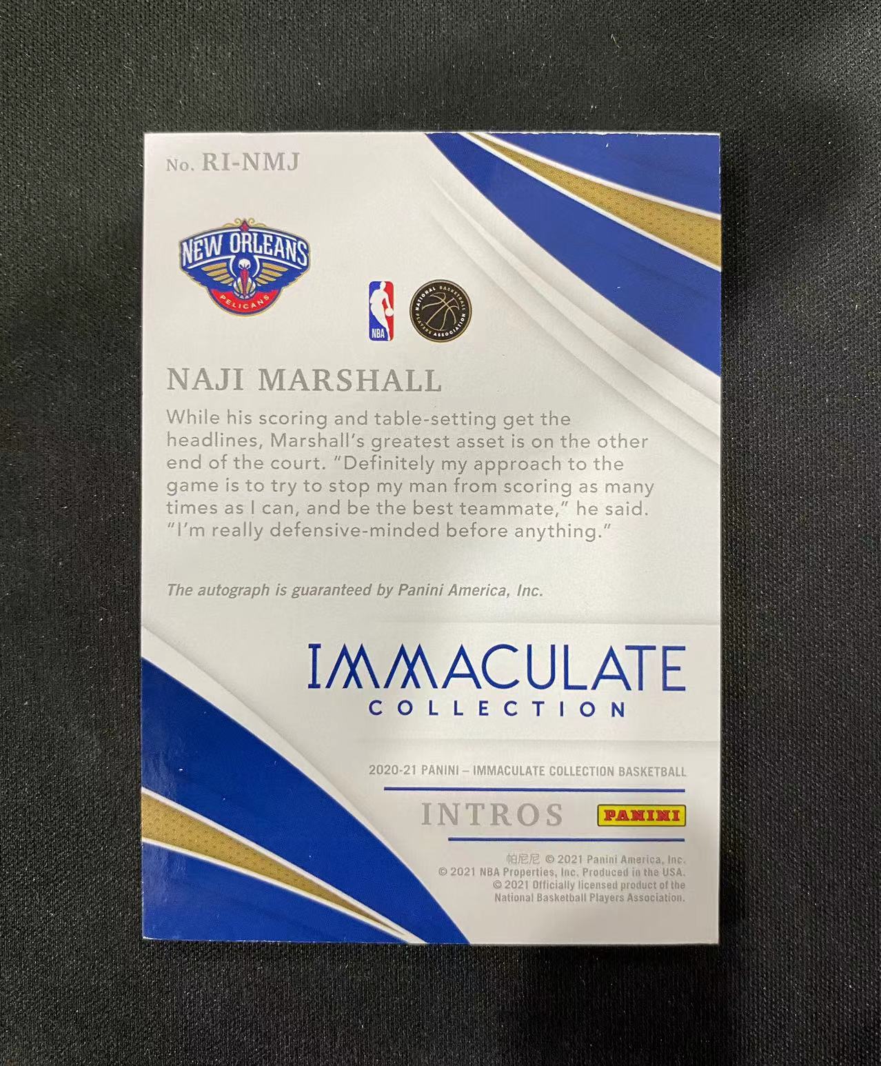 2020-21 Panini Immaculate Collection Naji Marshall 【长安代卖】鹈鹕 新秀RC 纳吉马绍尔 ...