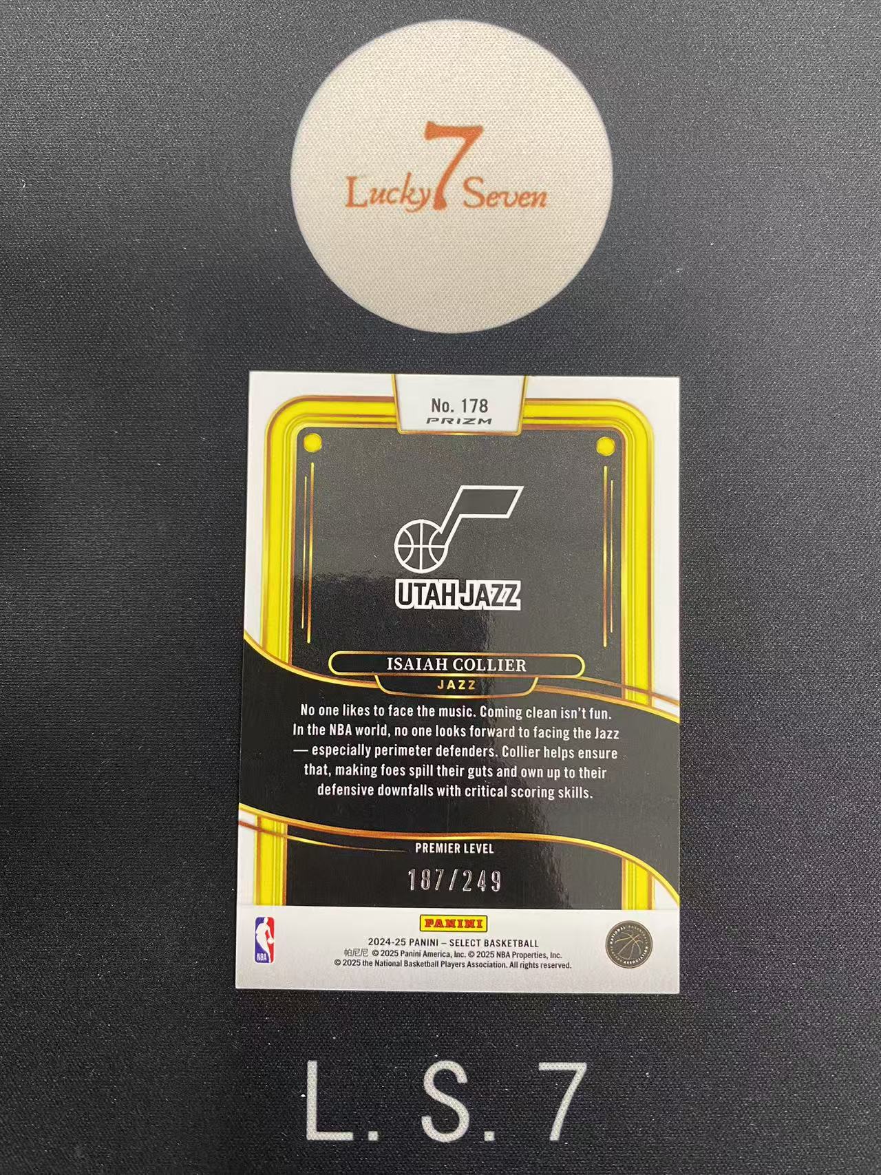 2024-25 Panini Select Isaiah Collier RC LS7拍卖 爵士 新秀 以赛亚 科利尔 187/249 红圈圈折 二级 新秀 Base YWY1 卡淘