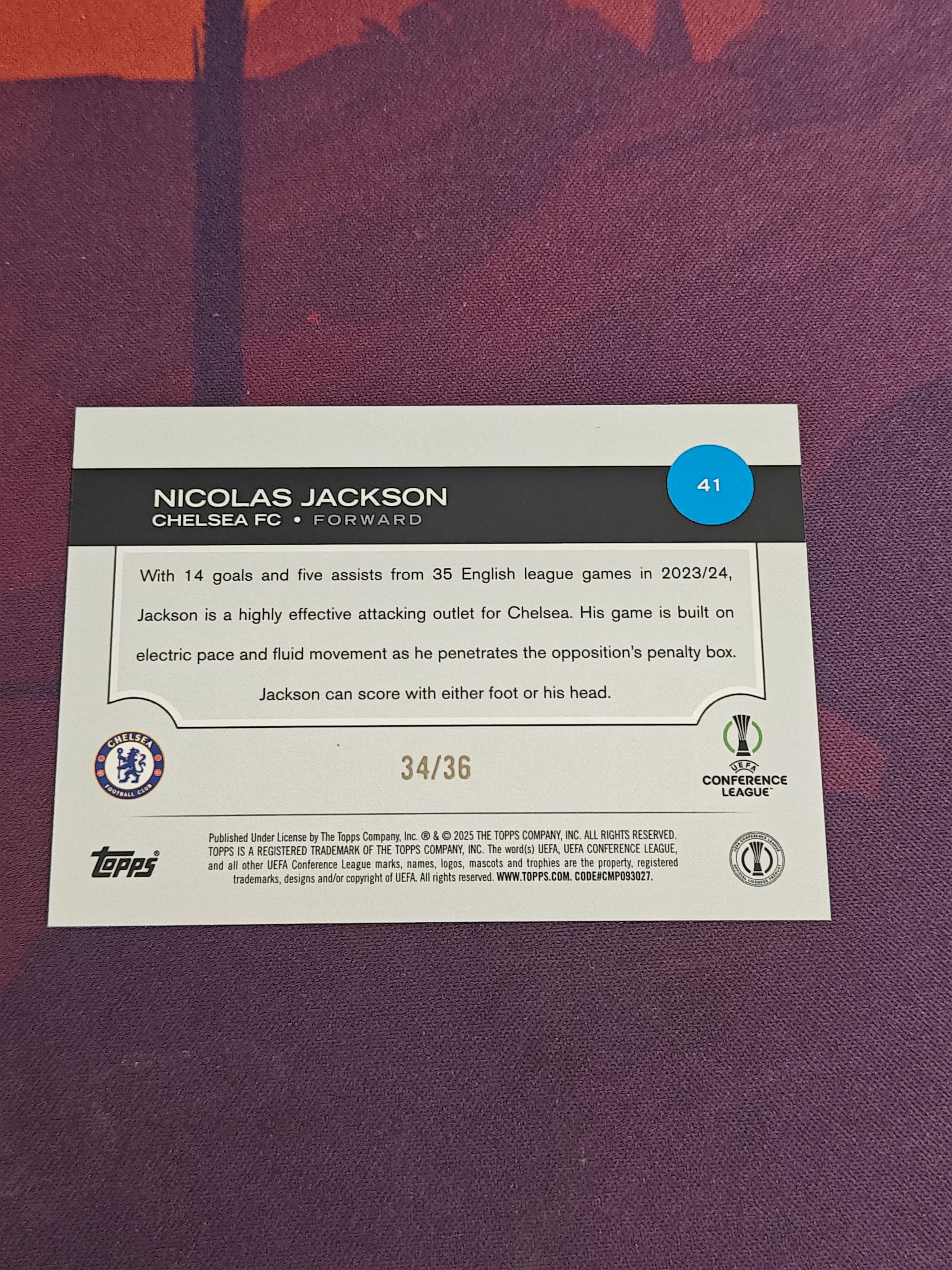 2024 Topps UCC Nicolas Jackson 欧冠 英超 切尔西 尼古拉斯 杰克逊 36编 新篇章平行 低编 新鲜出炉 卡淘