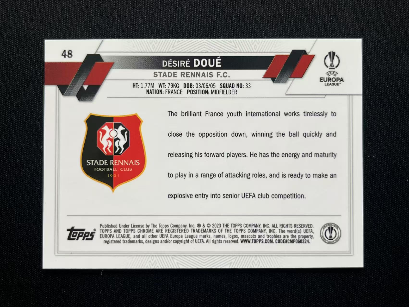 【长安代卖 截标预付80%】2022-23 Topps Chrome TC蓝宝石 雷恩 新秀RC Desire Doue 德西雷杜埃 新秀蓝折 ...