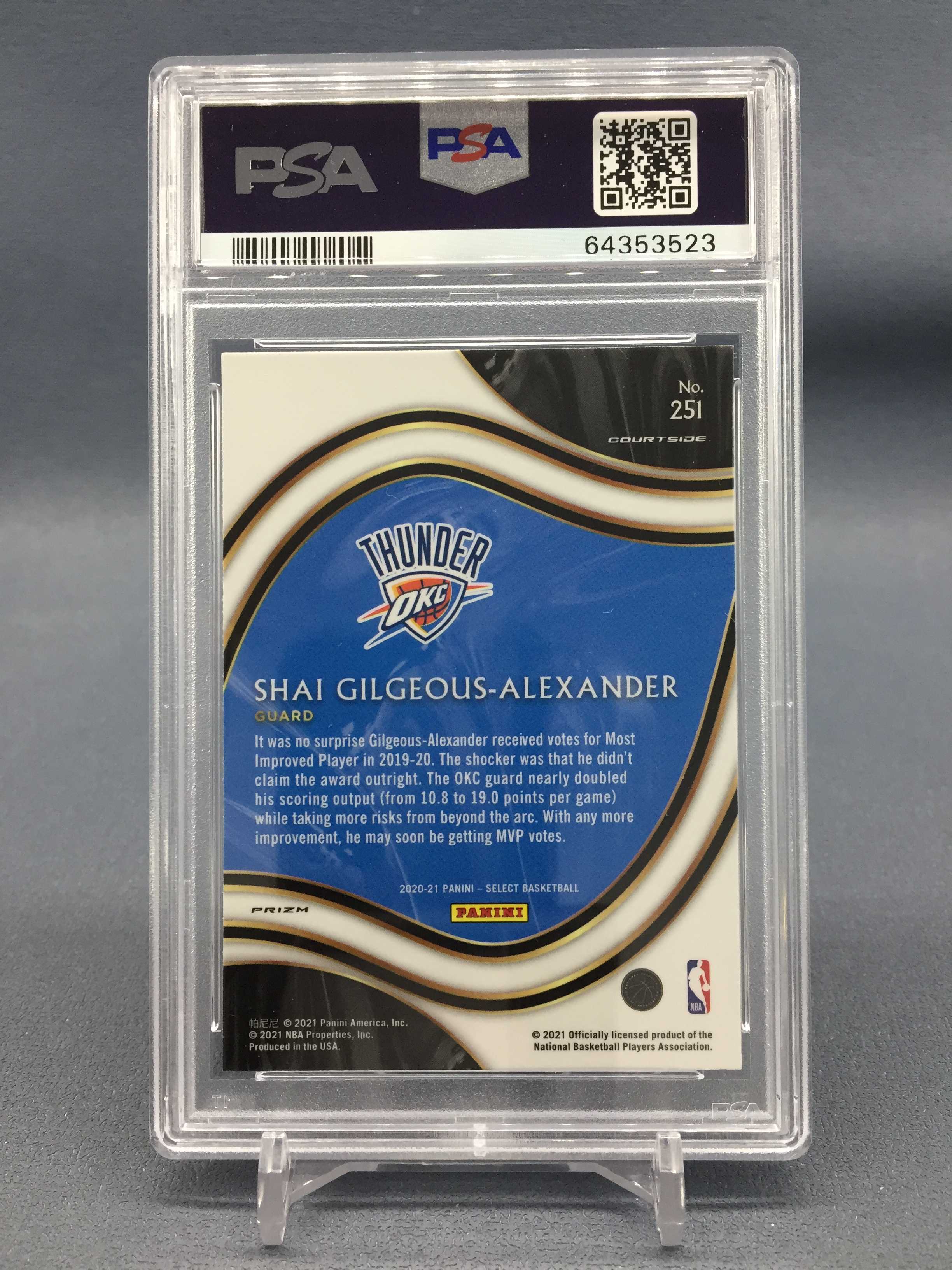 【小饼】谢伊 吉尔杰斯 亚历山大 SGA 2020-21 SELECT COURTSIDE 大比例3级虎纹折折射BASE TIGER PSA 10 满分评级 LY131 卡淘