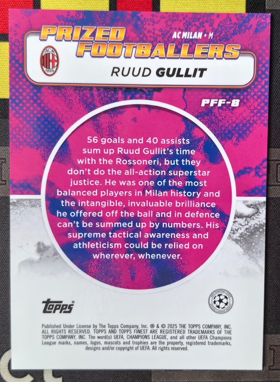 2024-25 Topps Finest Ruud Gullit 老米拍卖HE037 UCC欧冠 AC米兰 路德 古利特 Prized ...
