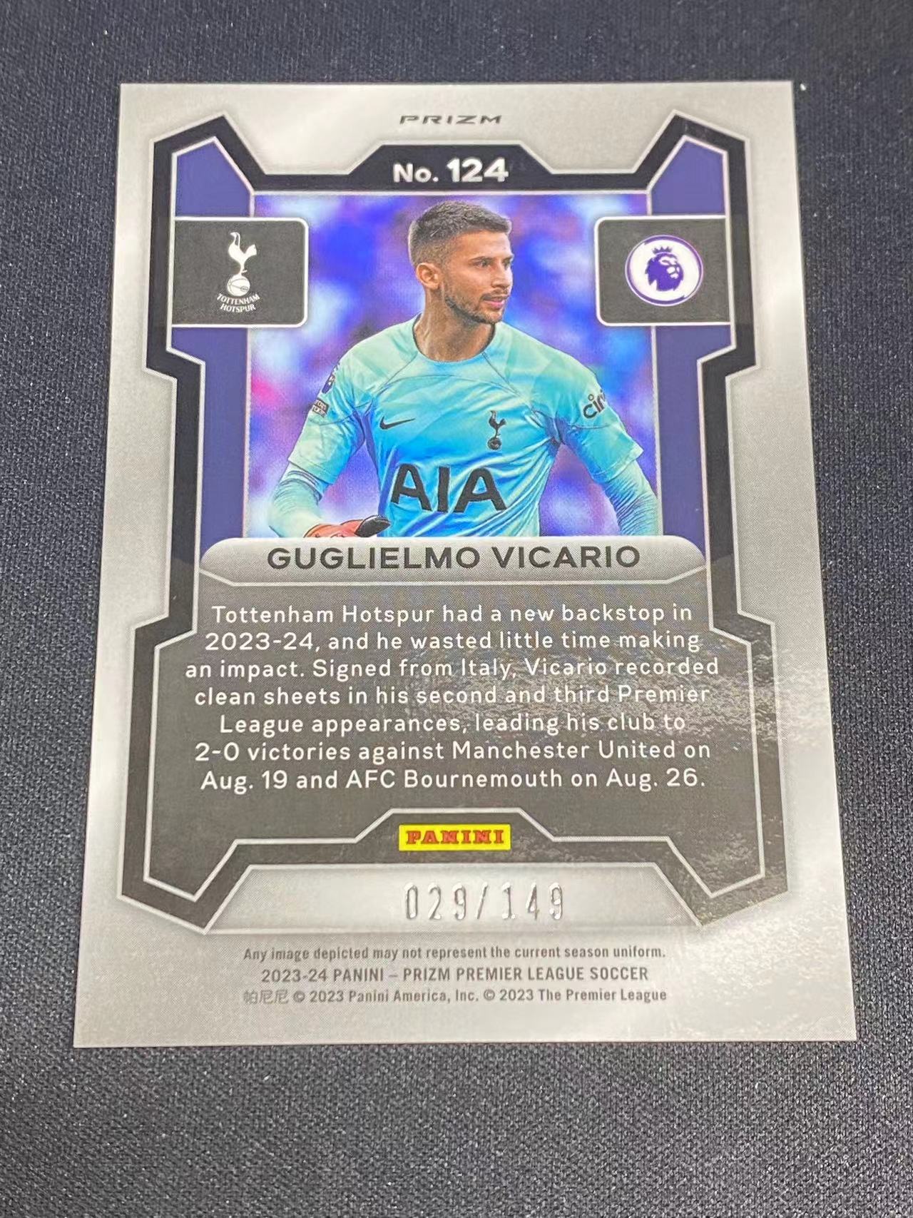 2023-24 Panini Prizm Guglielmo Vicario 英超 BA 热刺 维卡里奥 029/149编 粉泡泡折 卡品如图 ...