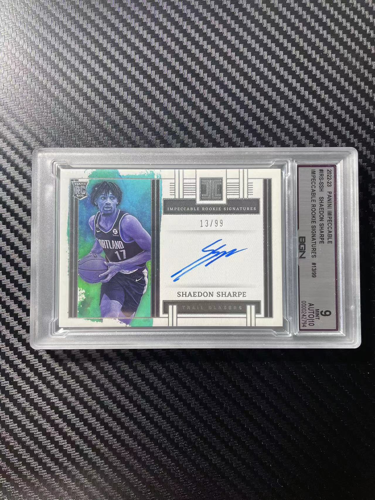 2022-23 Panini Impeccable Shaedon Sharpe RC 【大海星辰拍卖】小真金 开拓者 新秀 谢登夏普 签字卡 ...