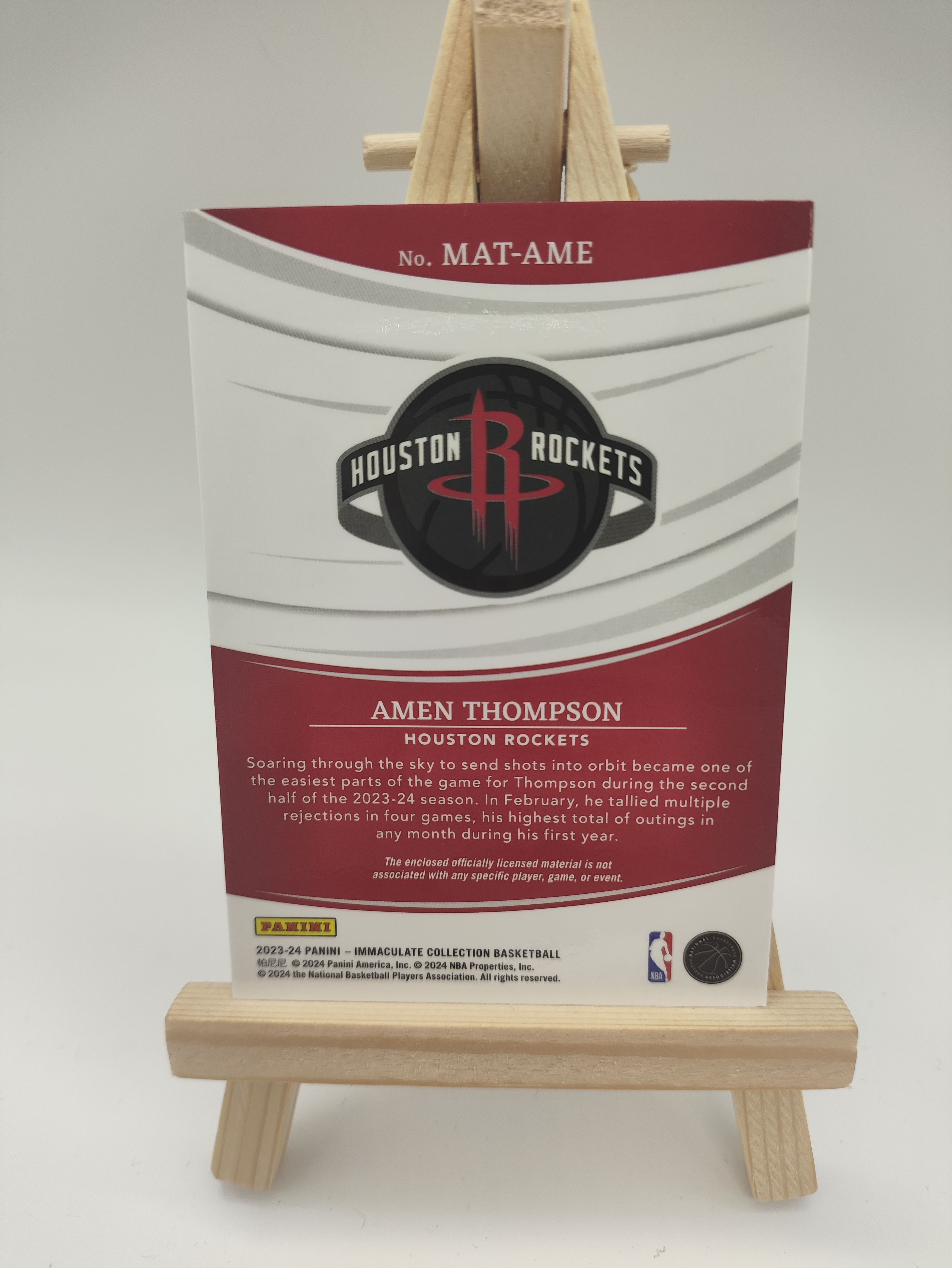 2023-24 Panini Immaculate Amen Thompson RC 【趣收藏球星卡】爱咪咪 阿门 汤普森 火箭 小窗 ...