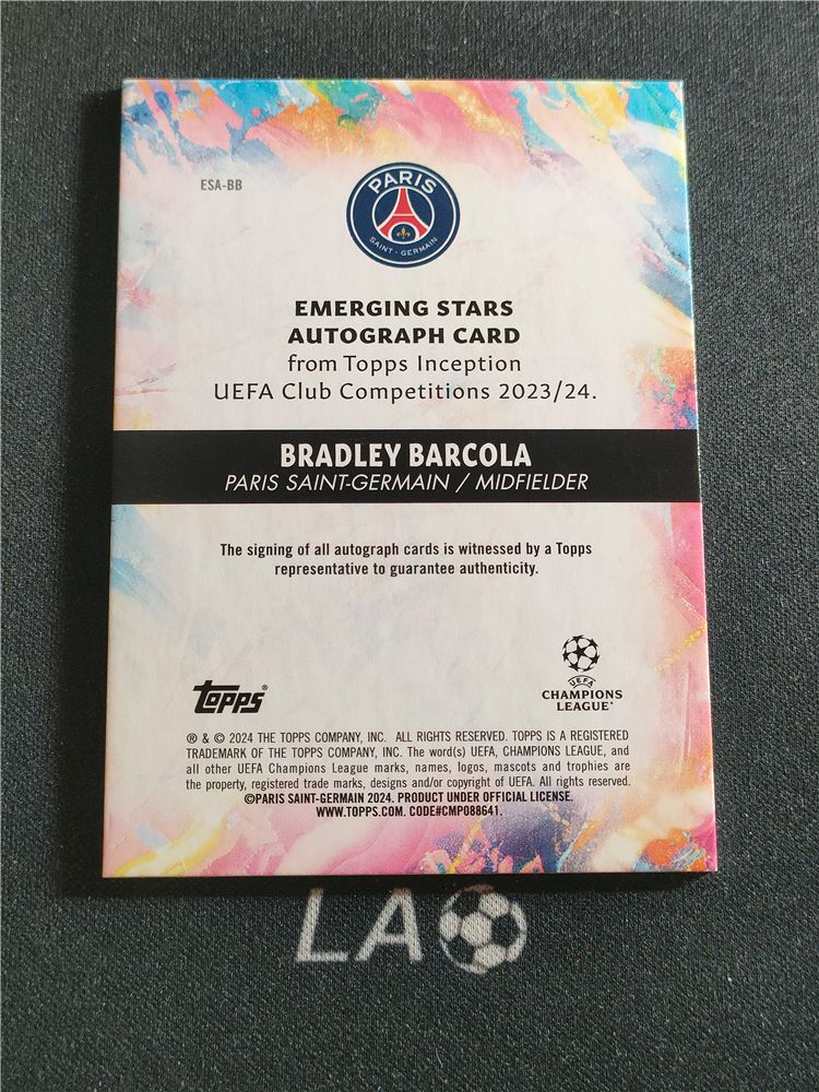 【LA足球】2024 Topps Inception BRADLEY BARCOLA 盗梦空间 欧冠 新秀Rc 巴黎圣日耳曼 布拉德利 巴尔科 ...