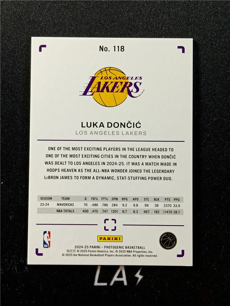 【LA拍卖】2024-25 Panini Photogenic Luka Doncic 上镜 洛杉矶湖人 卢卡 东契奇 七七 独行侠 联盟门面 ...