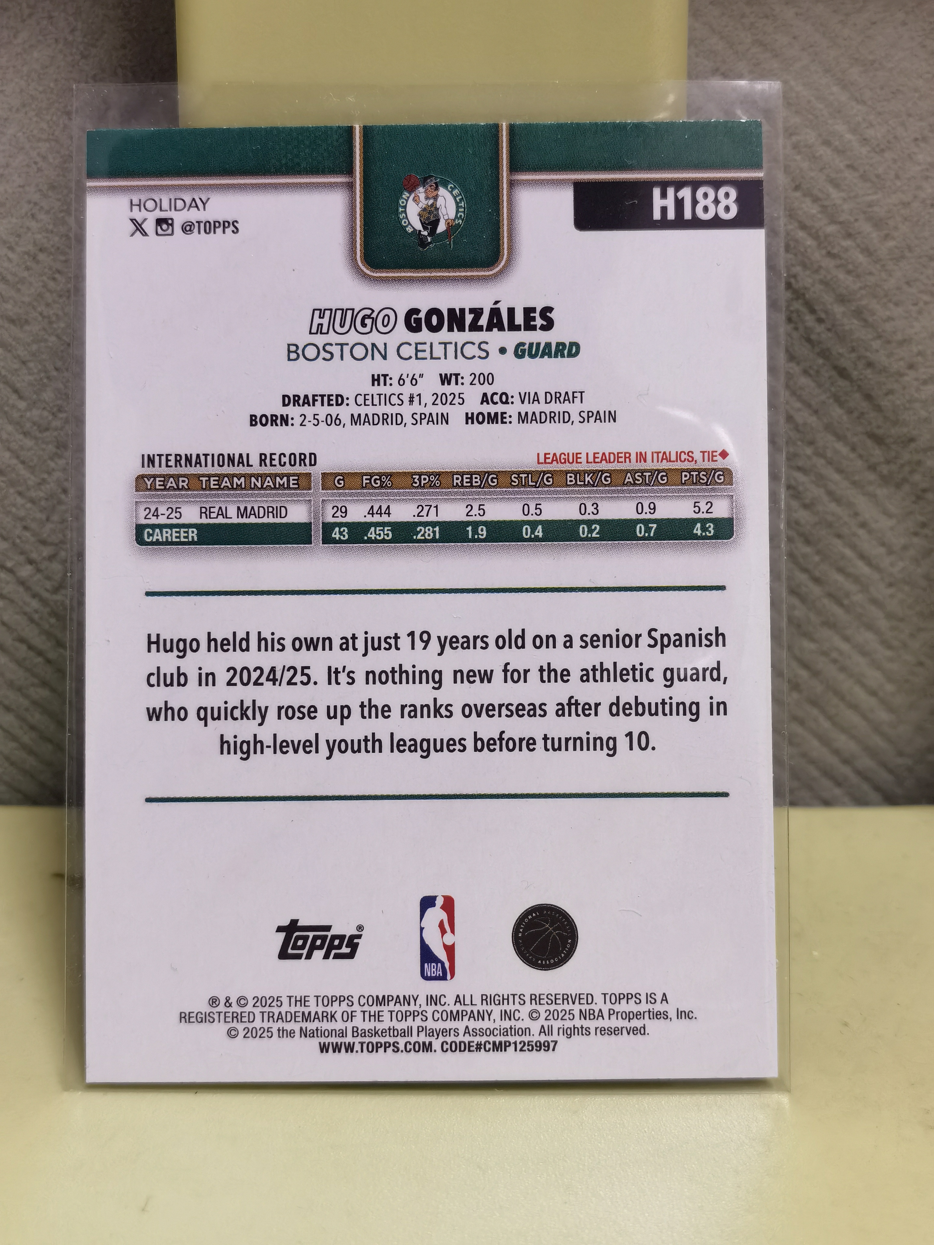 2025 Topps Holiday Hugo Gonzalez RC NBA篮球 假日 H188 冈萨雷斯 Celtics凯尔特人 新秀 ...