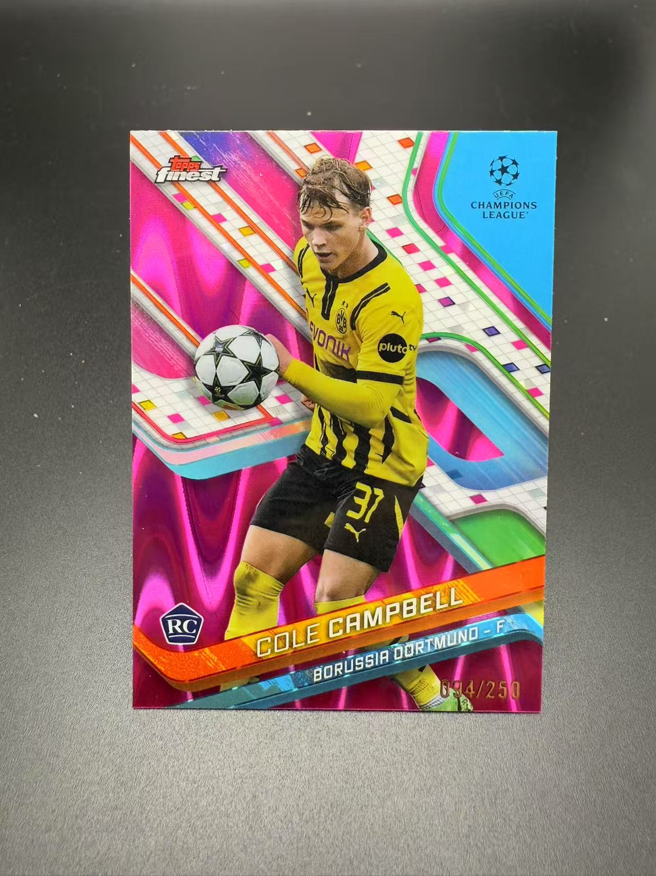 2025 Topps Finest Cole Campbell RC 【湖水蓝拍卖】科尔 坎贝尔 新秀 多特蒙德 欧战 欧冠 粉变形虫折 ...