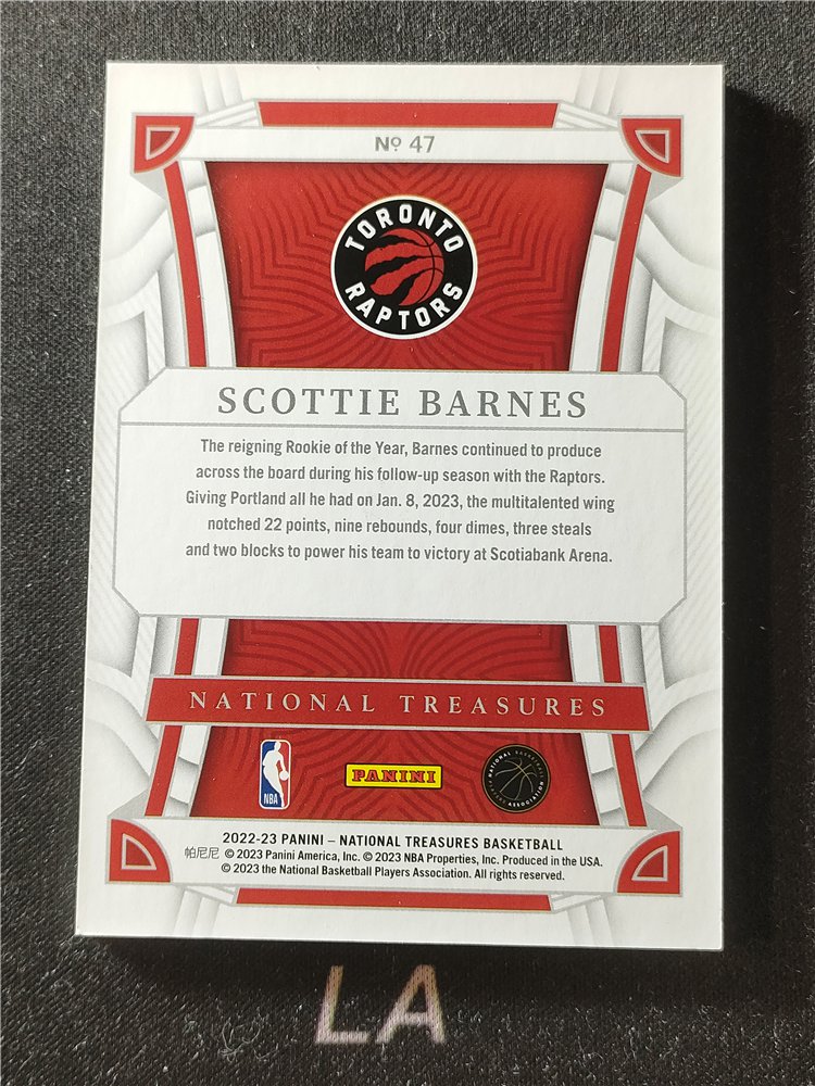 【LA拍卖】22-23 Panini National Treasures Scottie Barnes 国宝 斯科蒂 巴恩斯 猛龙队 最佳 ...