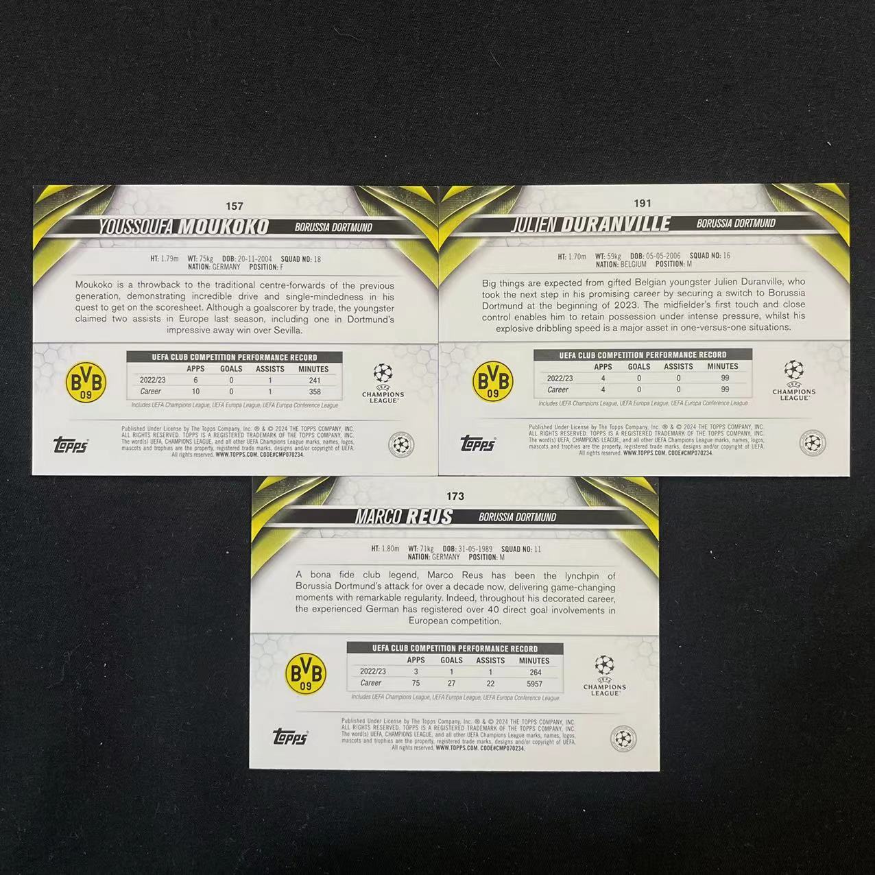 2023-24 Topps UCC PARIS BRUNNER RC 欧战 布伦纳 雷纳 萨比策 罗伊斯 穆科科 杜兰维尔 火焰折 7张 卡品 ...