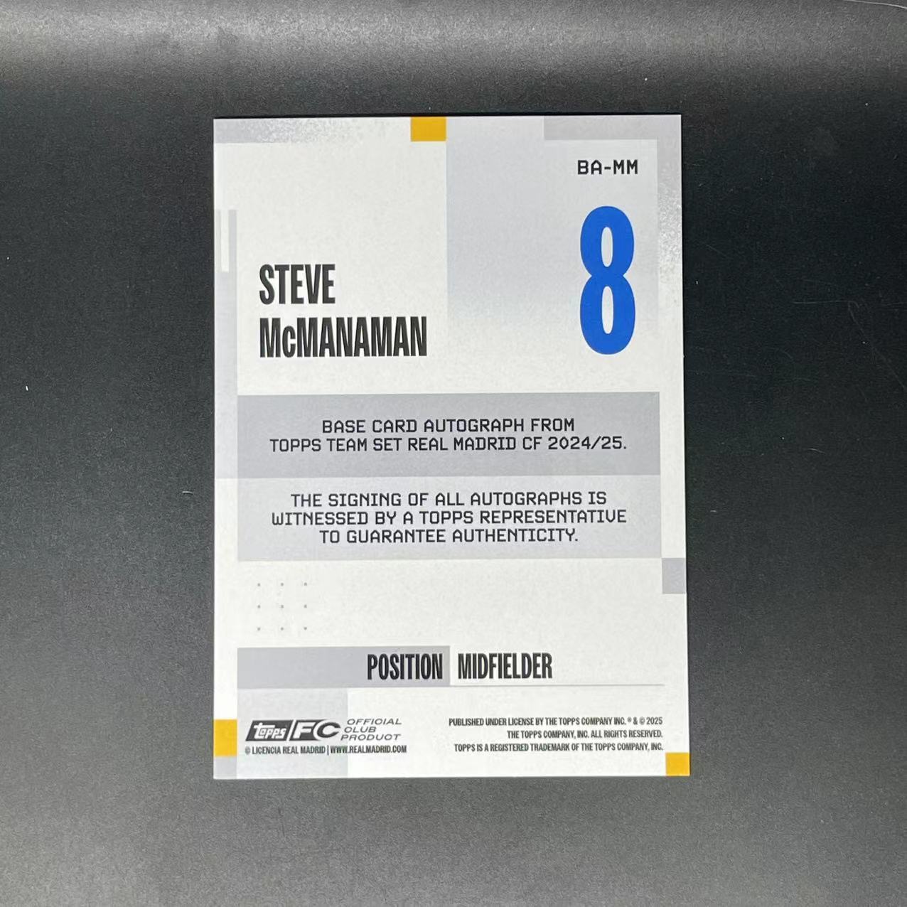 2025 Topps 皇马队盒 steve mcmanaman 皇家马德里 史蒂夫 麦克马纳曼 蓝折 250编 签字 极具收藏价值 未来必涨 ...