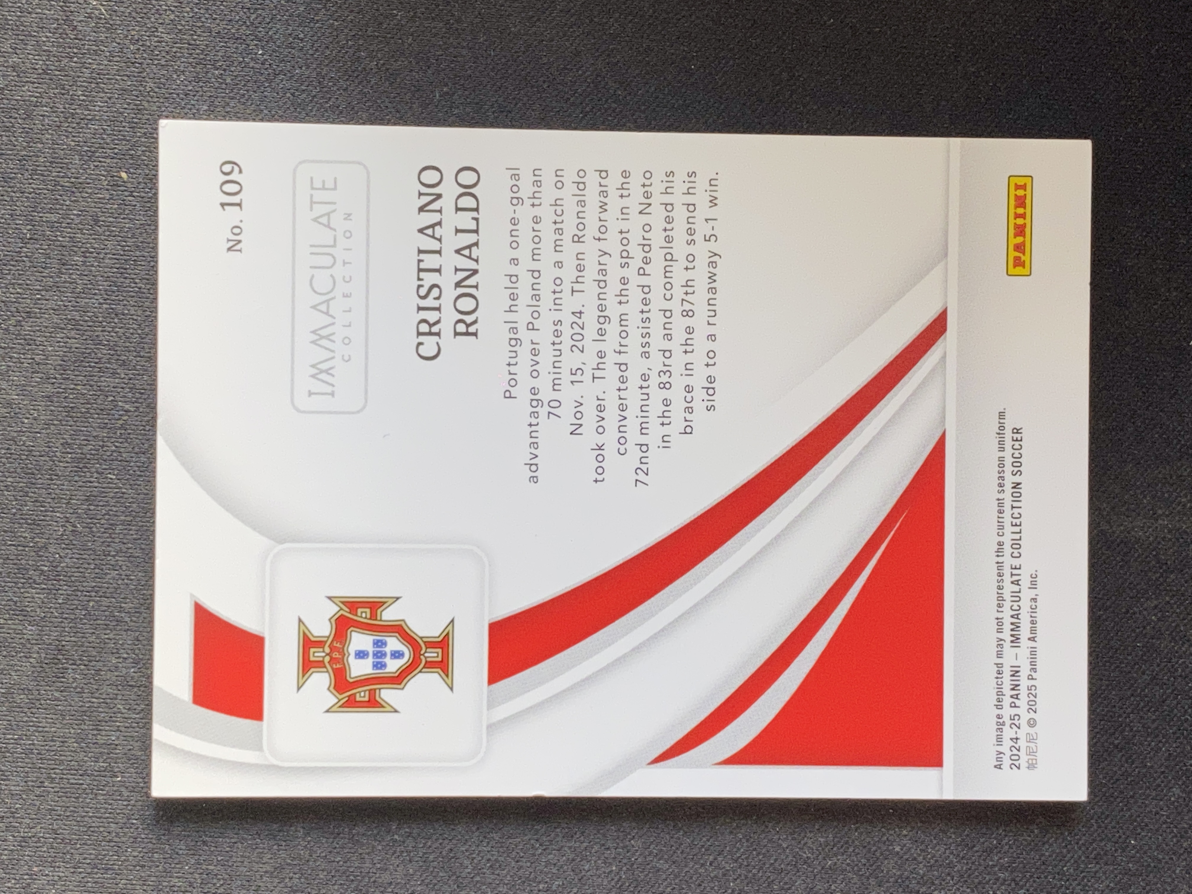【南昌NOVA】2024-25 Panini Immaculate Collection Cristiano Ronaldo 葡萄牙 C罗 ...