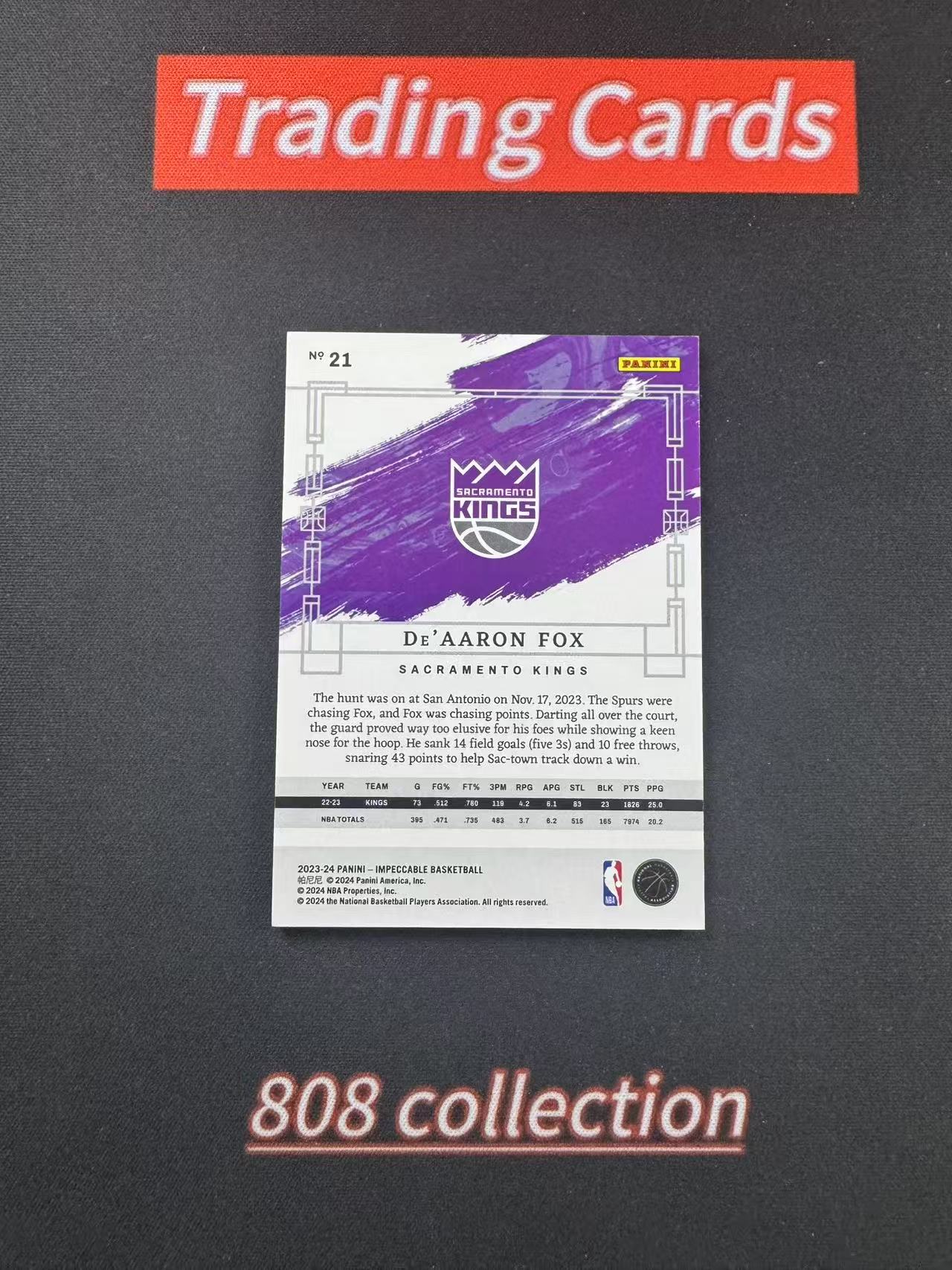 2023-24 Panini Impeccable De'Aaron Fox [808零手续] 小真金 达龙 福克斯 8/25编 银平行 马刺 ...