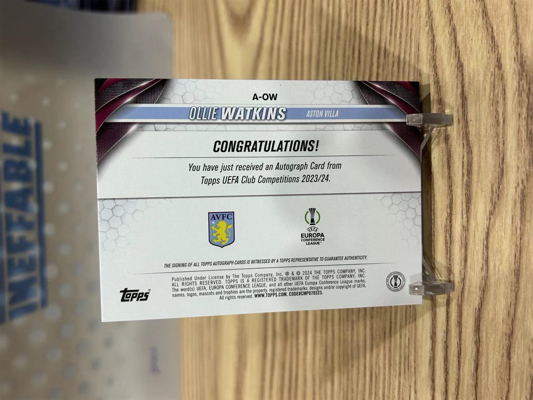 2024 Topps UCC Ollie Watkins 欧战 阿斯顿维拉 沃特金斯 完美签字 银折 折射 卡品如图【原地起飞卡社 ...