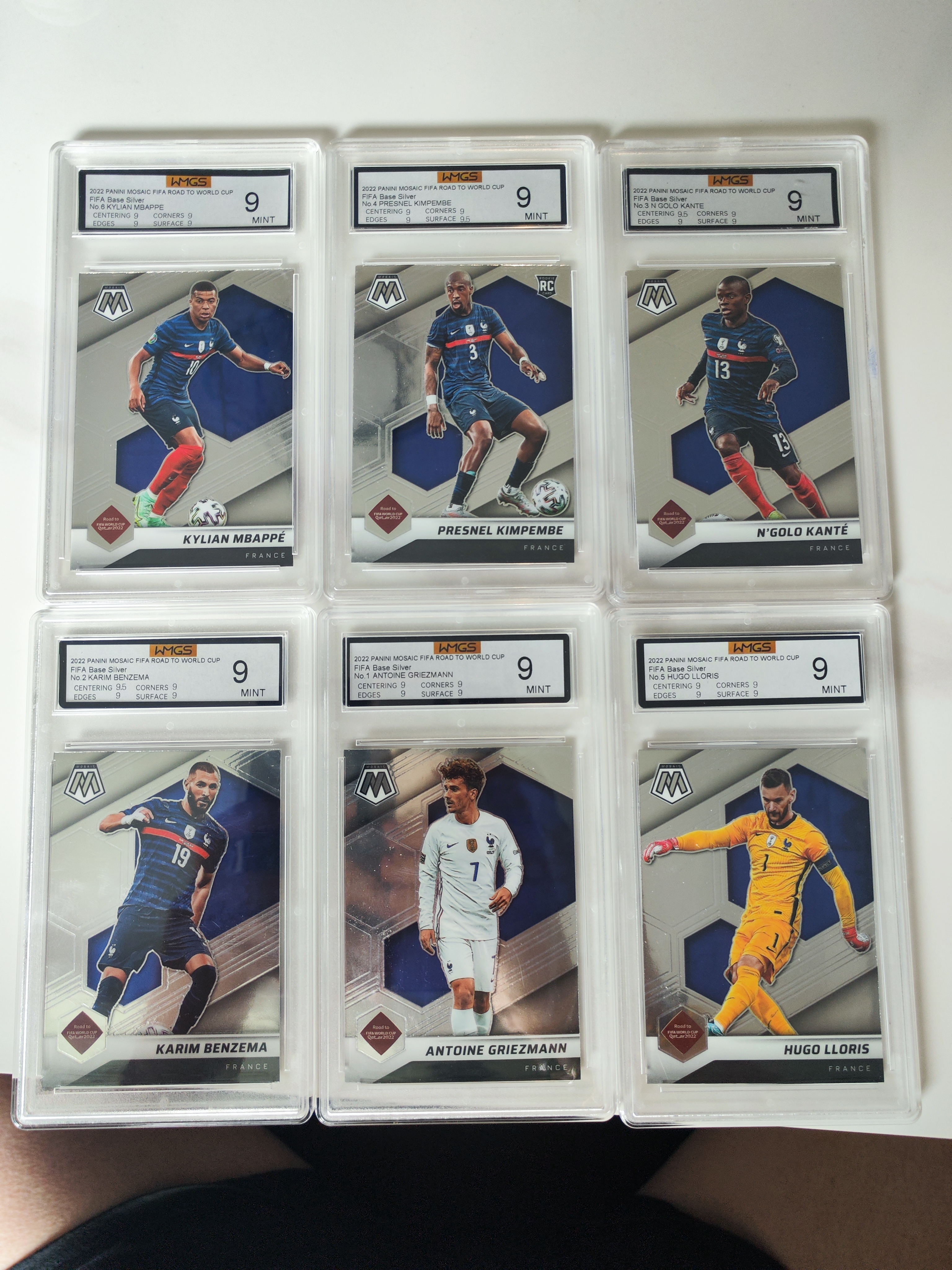 2021-22 Panini Mosaic Kylian Mbappe Lottin 2022年卡塔尔世界杯法国队盒，全部评级卡，一盒6张，闻 ...