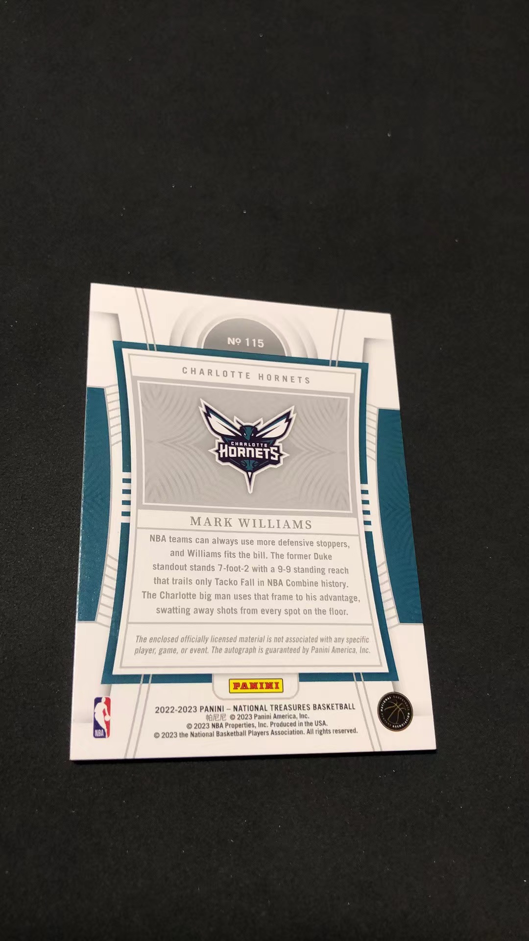 2022-23 Panini National Treasures Mark Williams 国宝 黄蜂 马克 威廉姆斯 新秀RC 59/ ...
