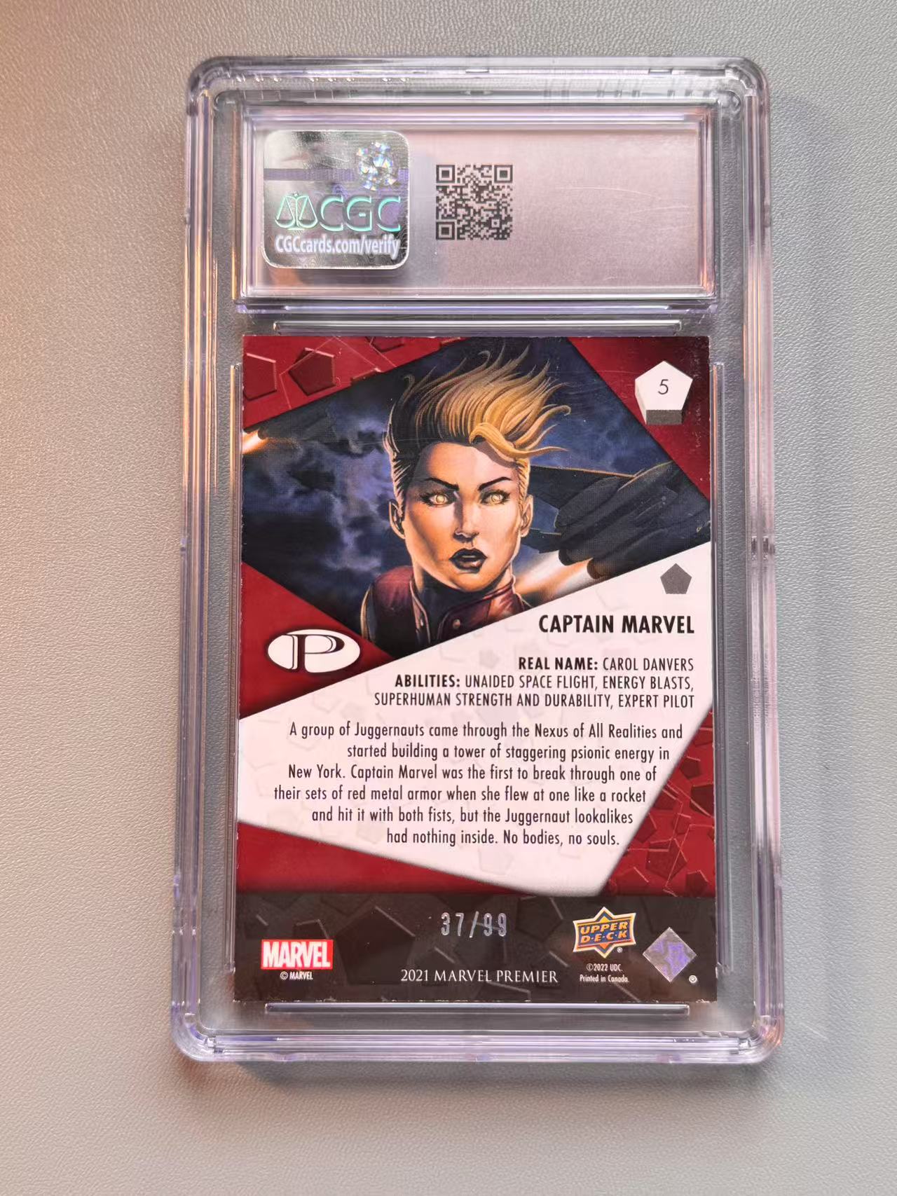 2023 Upper Deck Marvel (MCU) 漫威 PREMIER 【十点代拍】37/99编 大比例 CGC评级7.5分 惊奇队长 ...