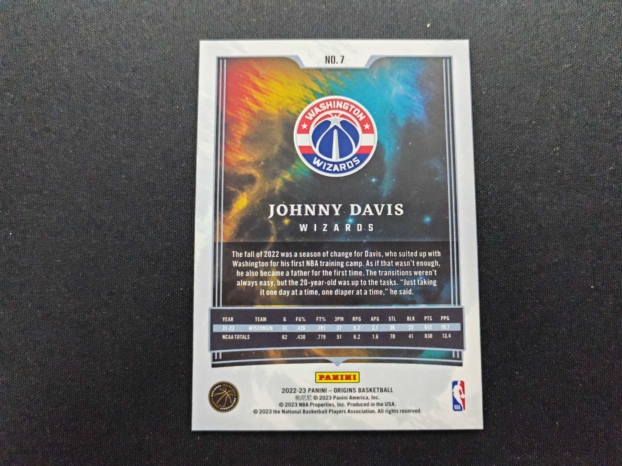 2022-23 Panini Origins Johnny Davis RC SC球星卡 起源 奇才 新秀 约翰尼戴维斯 金折 02/10编 ...