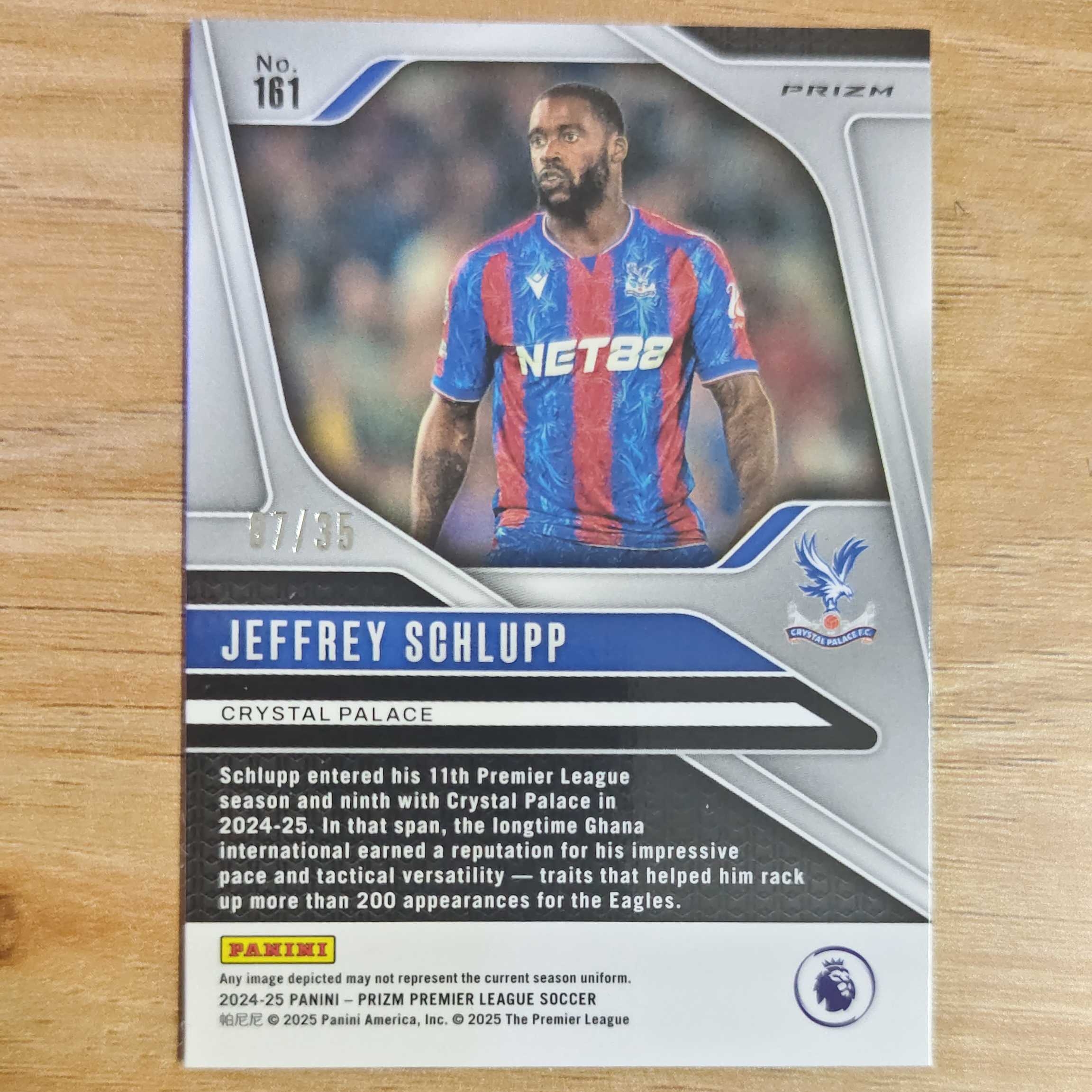 2024-25 Panini Prizm Jeffrey Schlupp 英超PZ 水晶宫 施卢普 07/35编 白折 顺丰寄付 卡淘